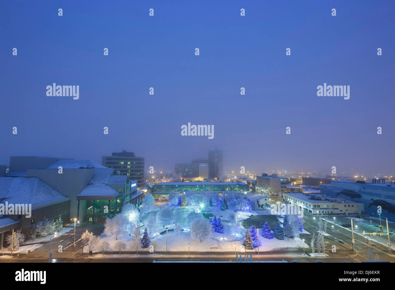 Skyline View Of Downtown Anchorage Decorated For Christmas At Twilight ...