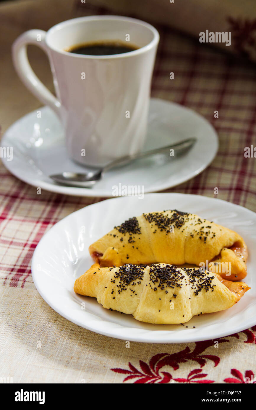 French breakfast with croissant and coffee Stock Photo - Alamy
