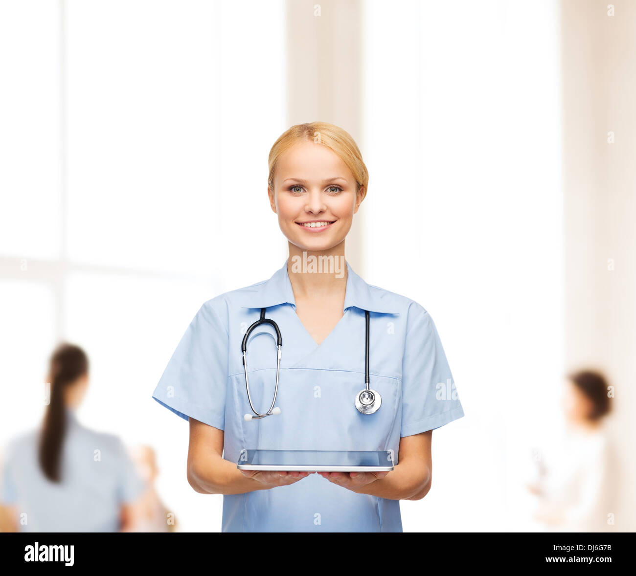 Smiling nurse tablet tech hi-res stock photography and images - Alamy