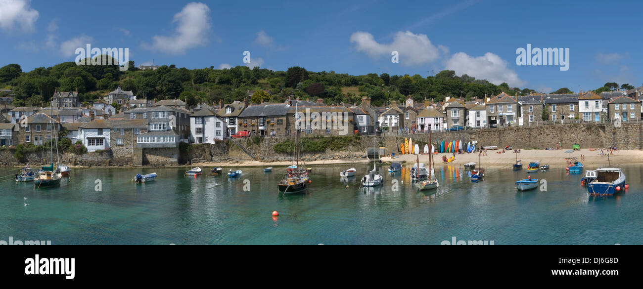 A panoramic image of Mousehole harbour, Cornwall, with fishing and ...