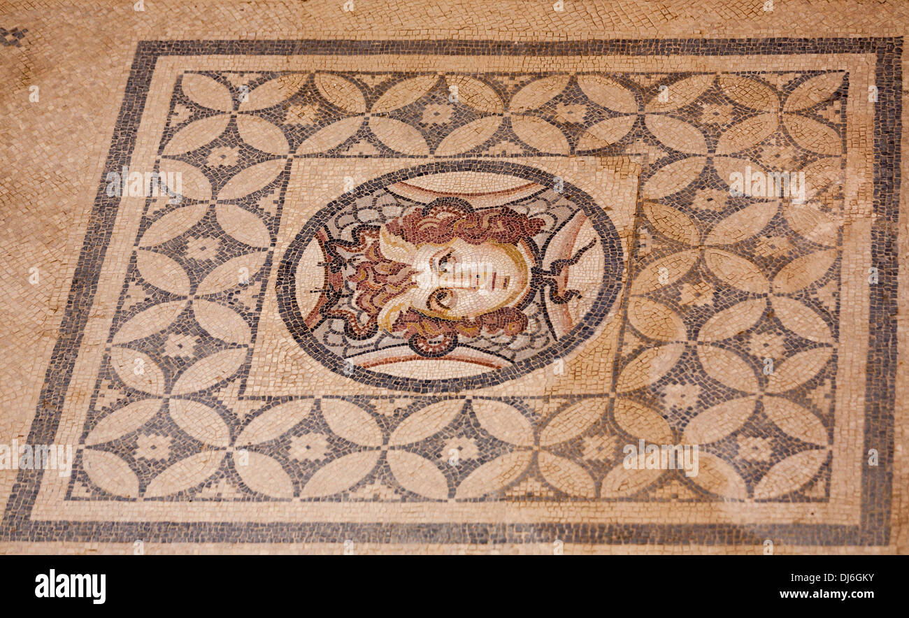 Detail from a ceramic floor mosaic: Snake boy. An image of a Medusa ...