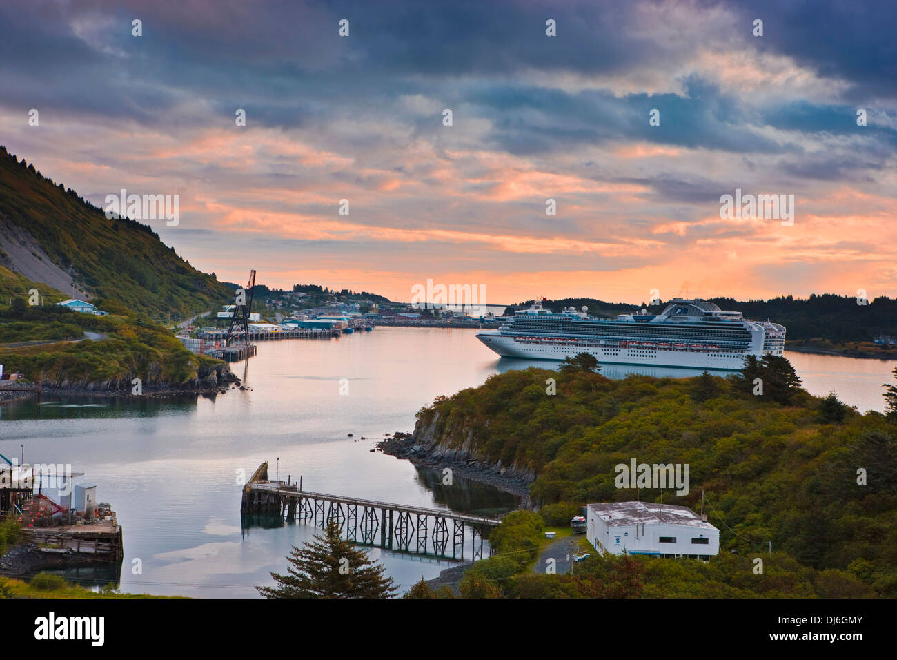 Cruise Ship Docking At Kodiak Harbour, Autumn, Kodiak Alaska, Usa Stock ...