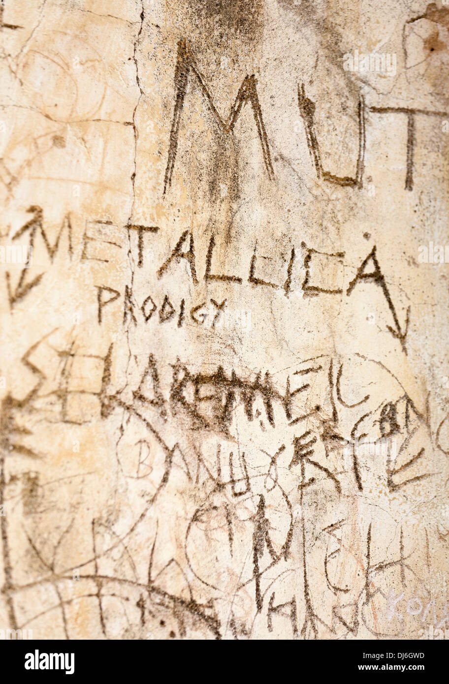 Metallica Graffiti scratched into ancient walls. Metallica stands out ...