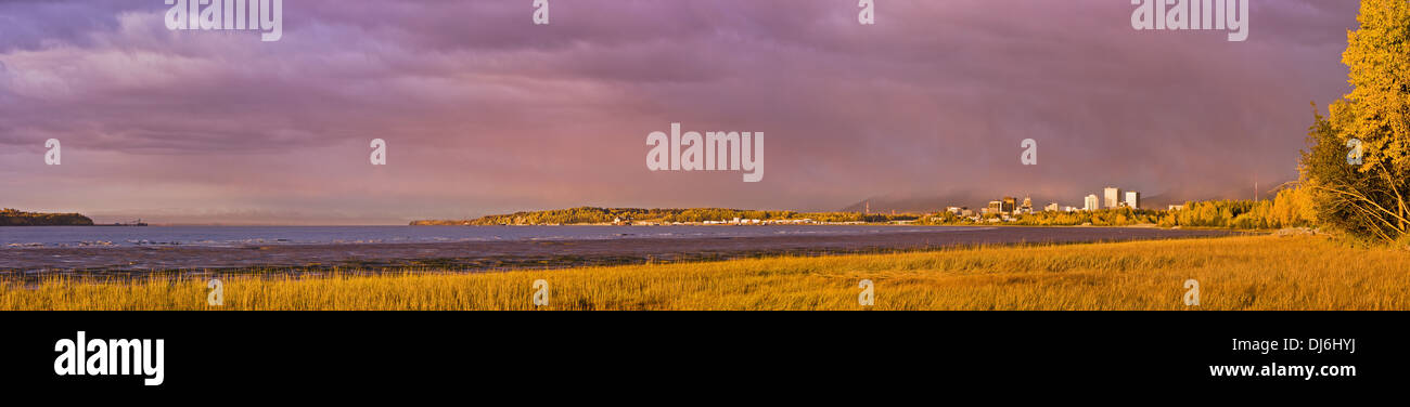 Panoramic View Of The Anchorage Skyline At Sunset Taken From The Tony ...