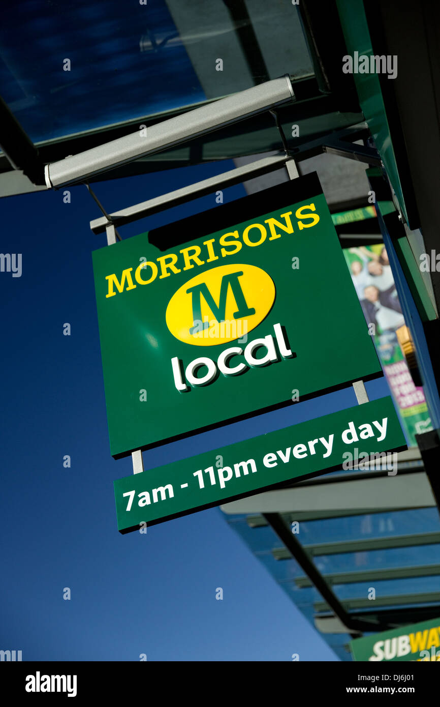 Morrisons Local Supermarket sign Stock Photo - Alamy
