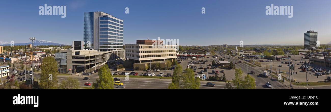 Panorama Scene Of Office Buildings In Downtown Anchorage With Mount ...