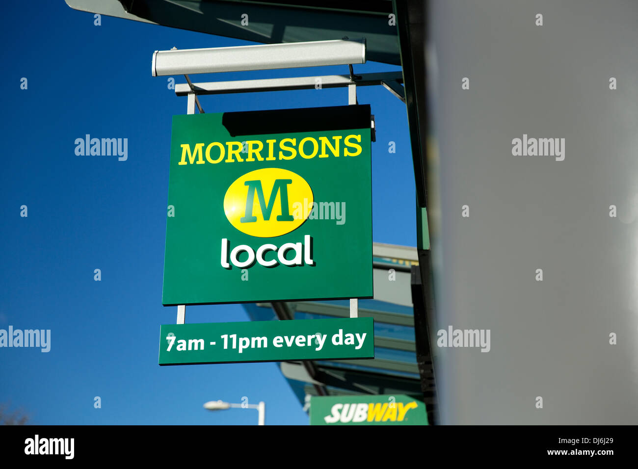 Morrisons Local Supermarket sign Stock Photo - Alamy