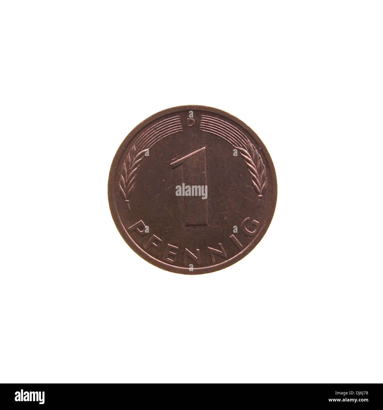 One German Pfenning coin isolated over a white background Stock Photo ...