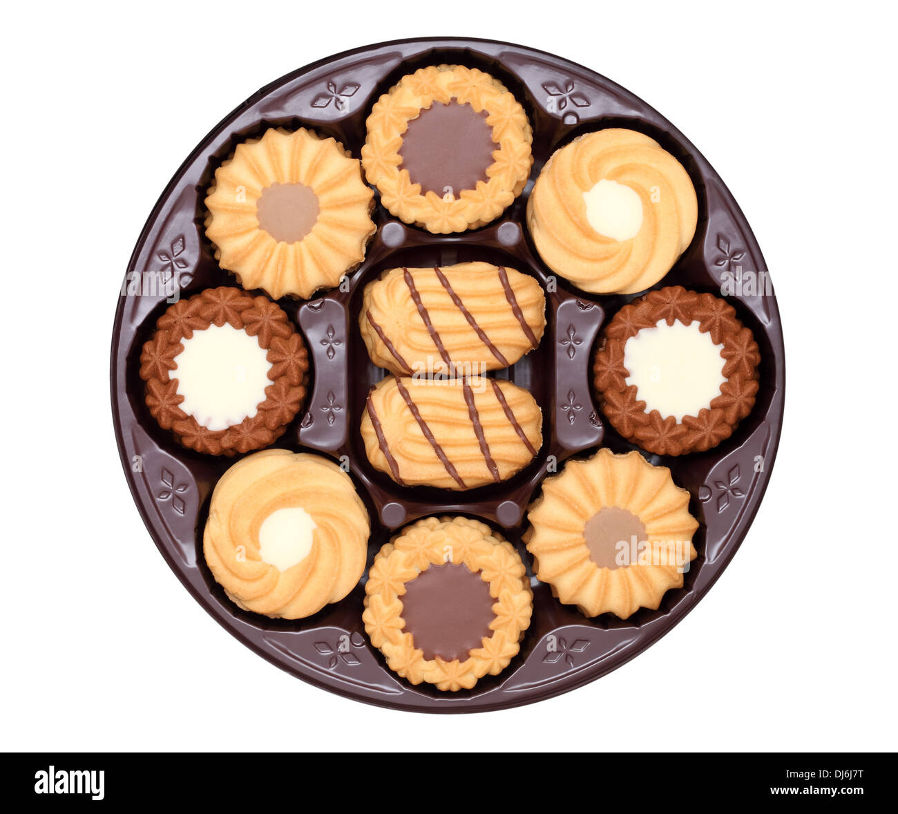 Round box with cookies on white background Stock Photo - Alamy