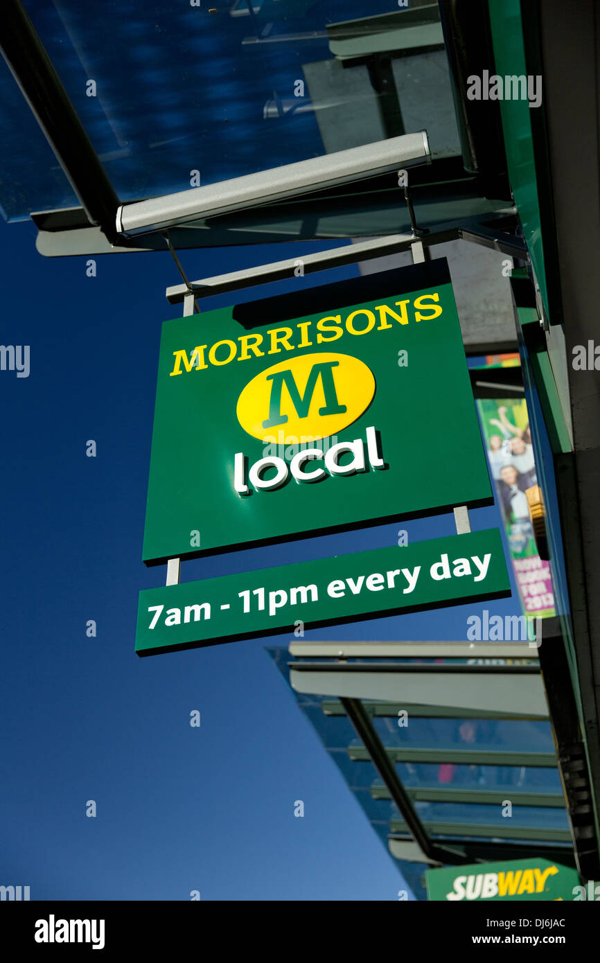 Morrisons Local Supermarket sign Stock Photo - Alamy