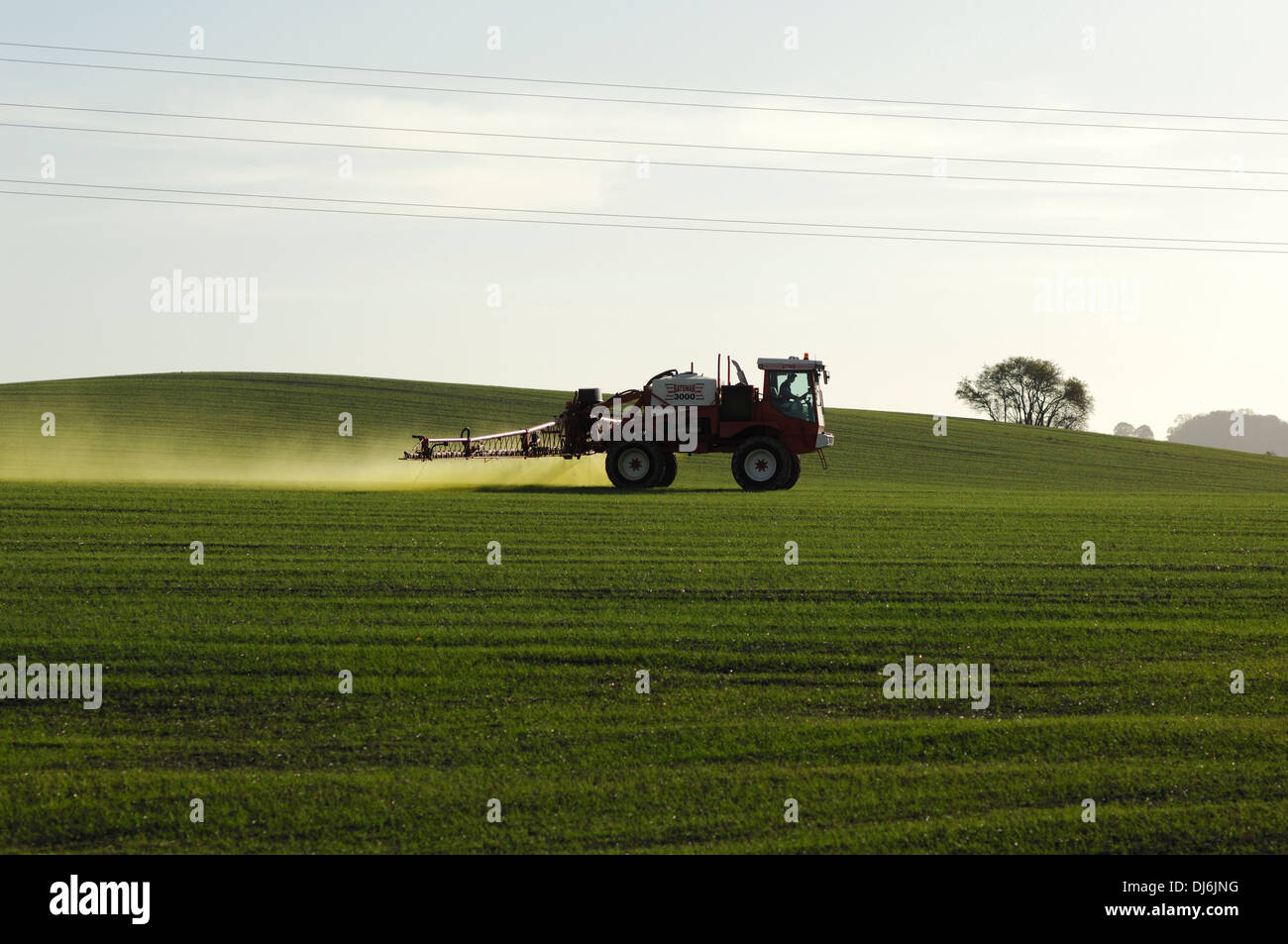 Crop spraying a field of young greens Stock Photo - Alamy