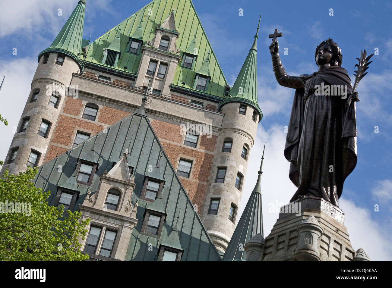 Chateau Frontenac And Statue; Old Quebec City, Quebec, Canada Stock ...
