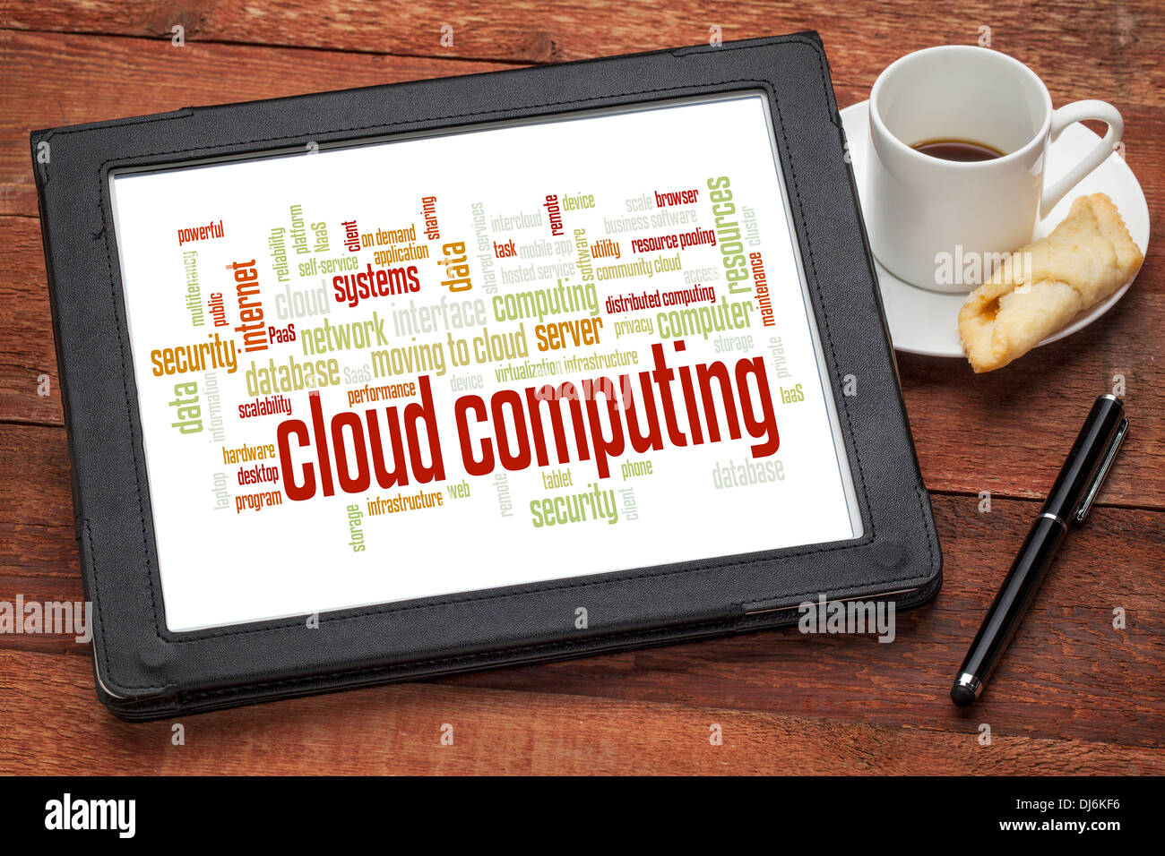 cloud of words or tags related to cloud computing on a digital tablet ...