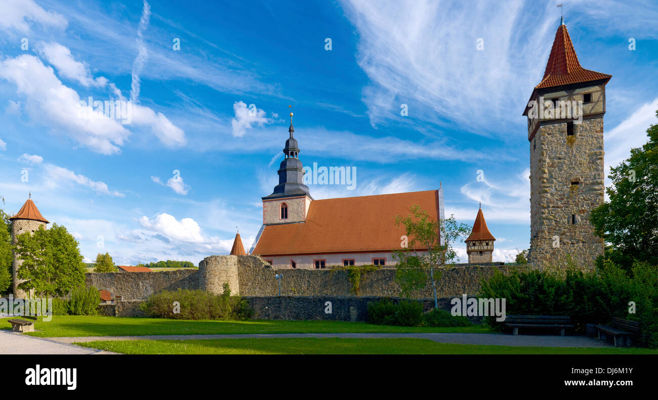 Outer ward tower of the fortified church in Ostheim, Rhoen Grabfeld ...