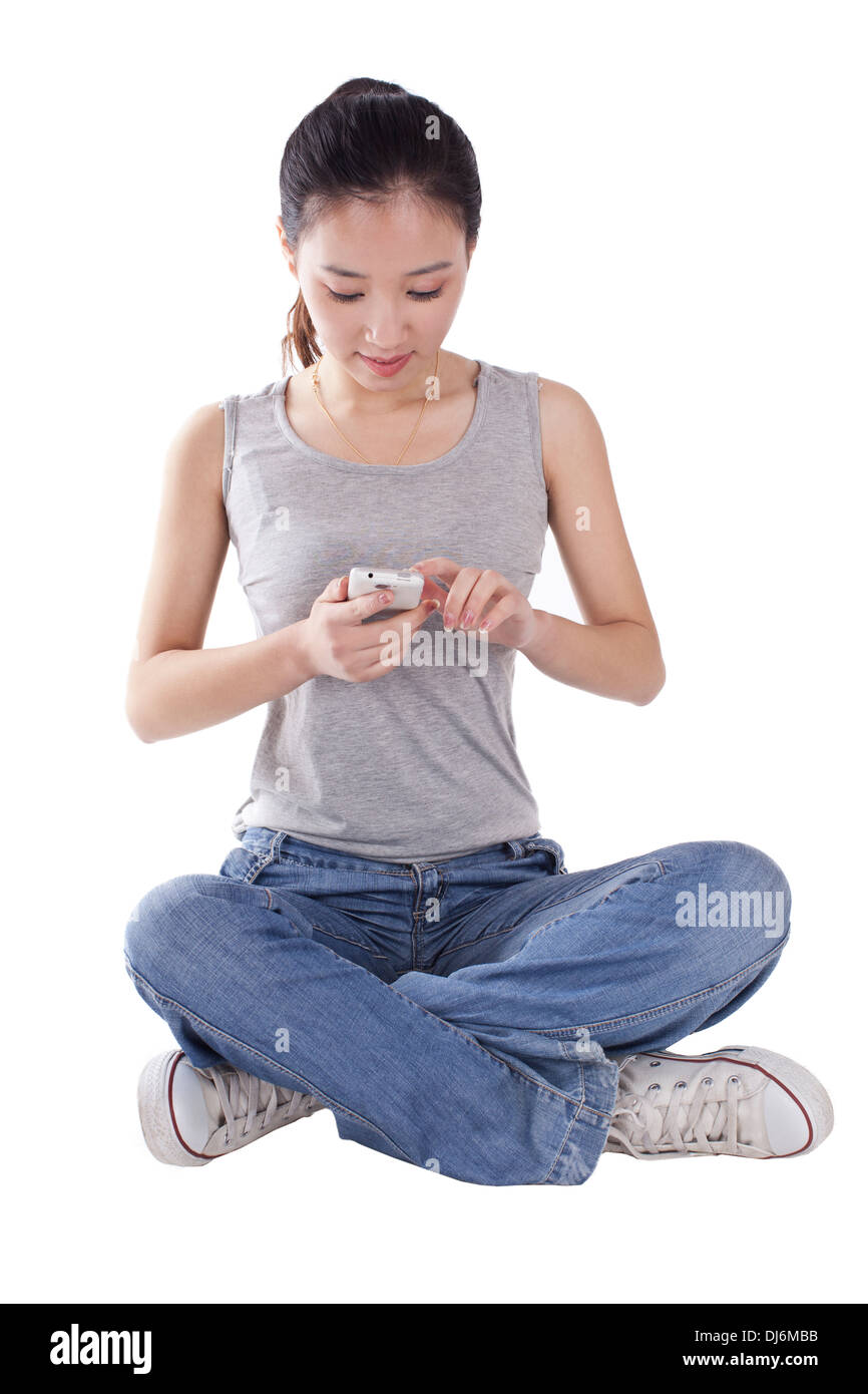 Woman holding old cell Cut Out Stock Images & Pictures - Alamy