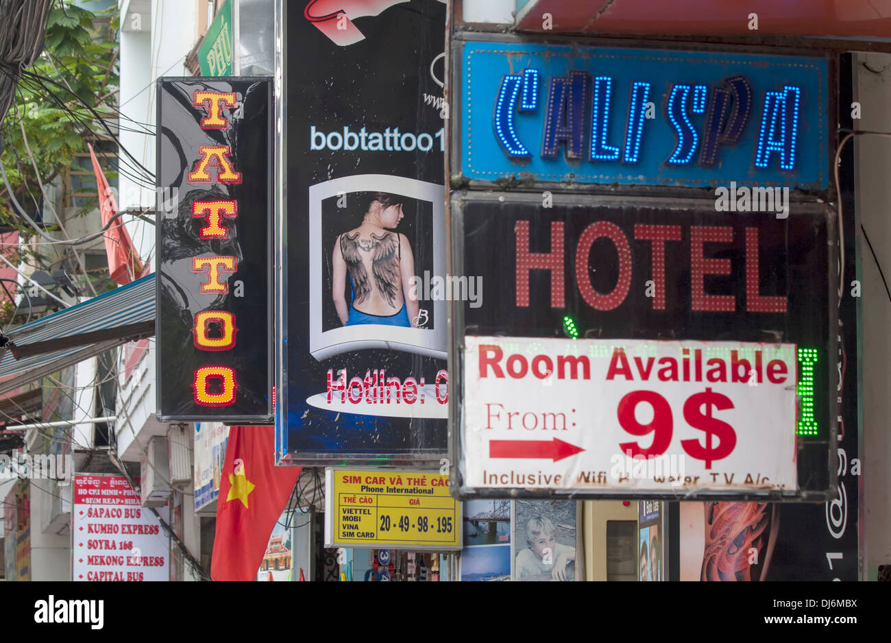 Signs on Bui Vien Street in Ho Chi Minh City (Saigon), Vietnam Stock ...
