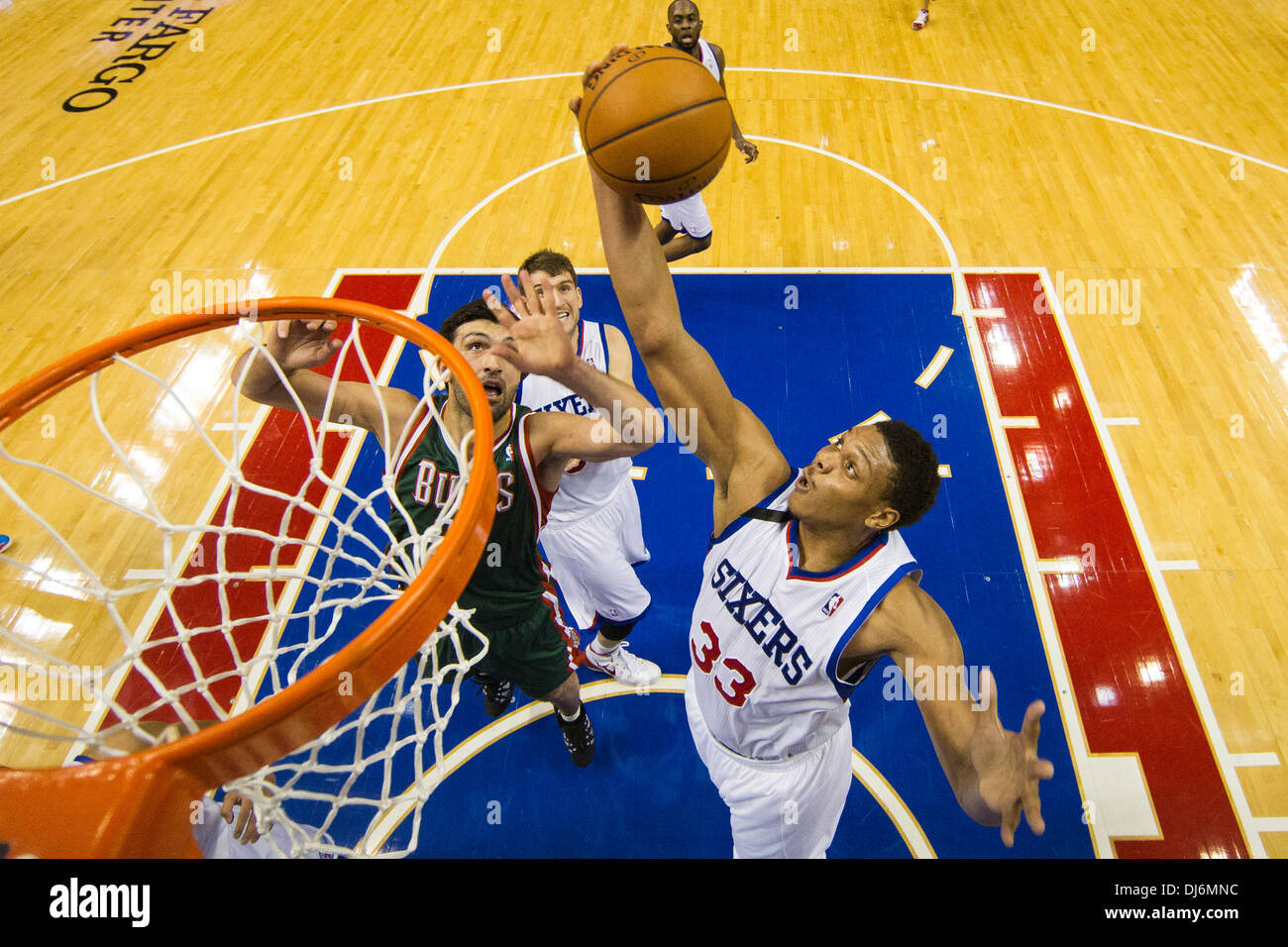 Philidelphia, PA, USA. 22nd Nov, 2013. Philadelphia 76ers center Daniel ...