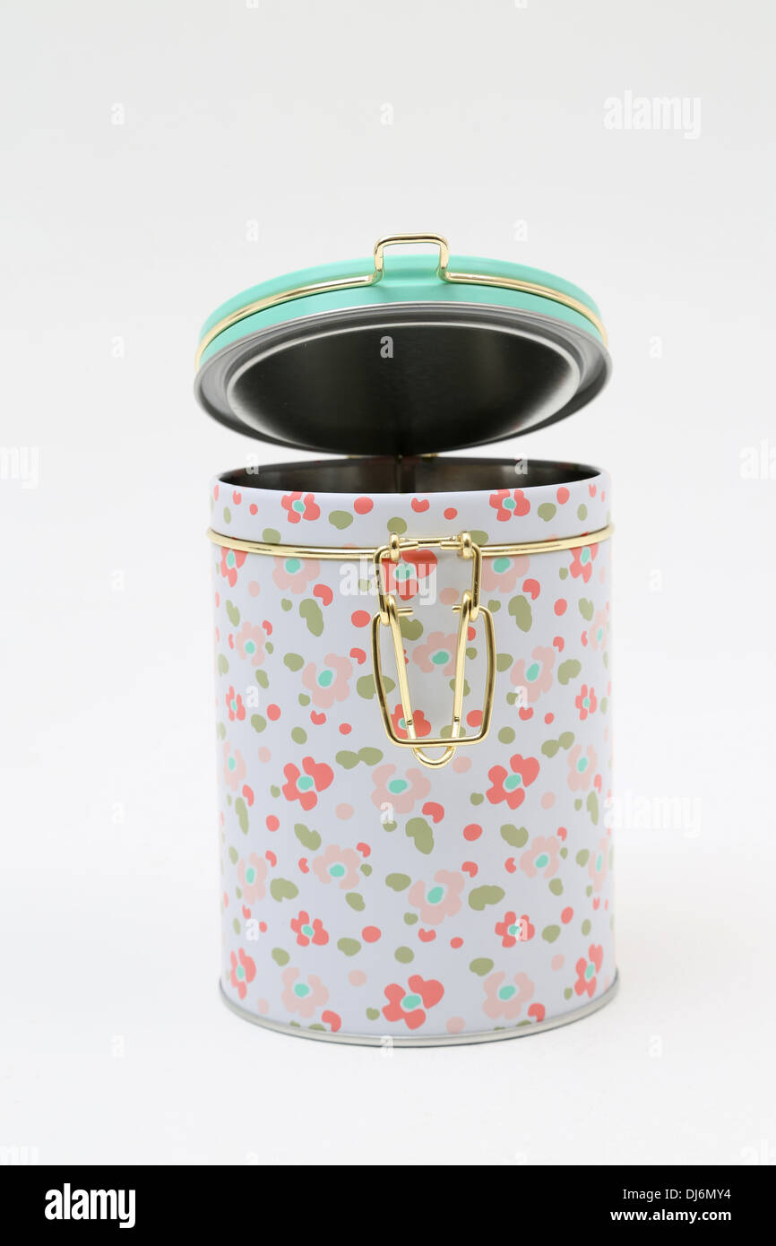 Tin With Floral Pattern Lid Open Stock Photo - Alamy