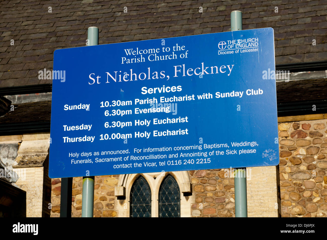 St. Nicholas Church board, Fleckney, Leicestershire, England, UK Stock ...