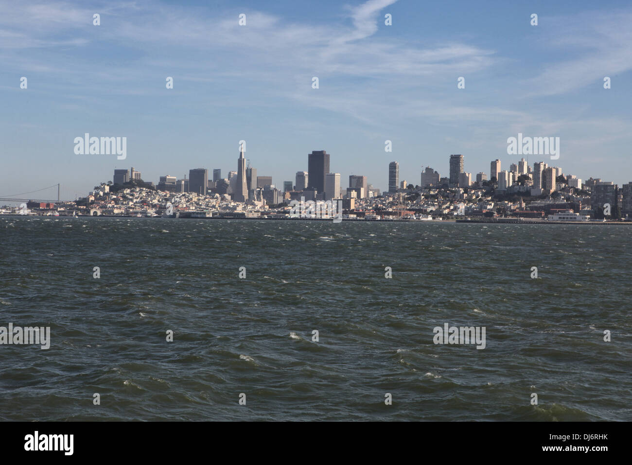 San Francisco waterfront and skyline seen from San Francisco bay Stock ...