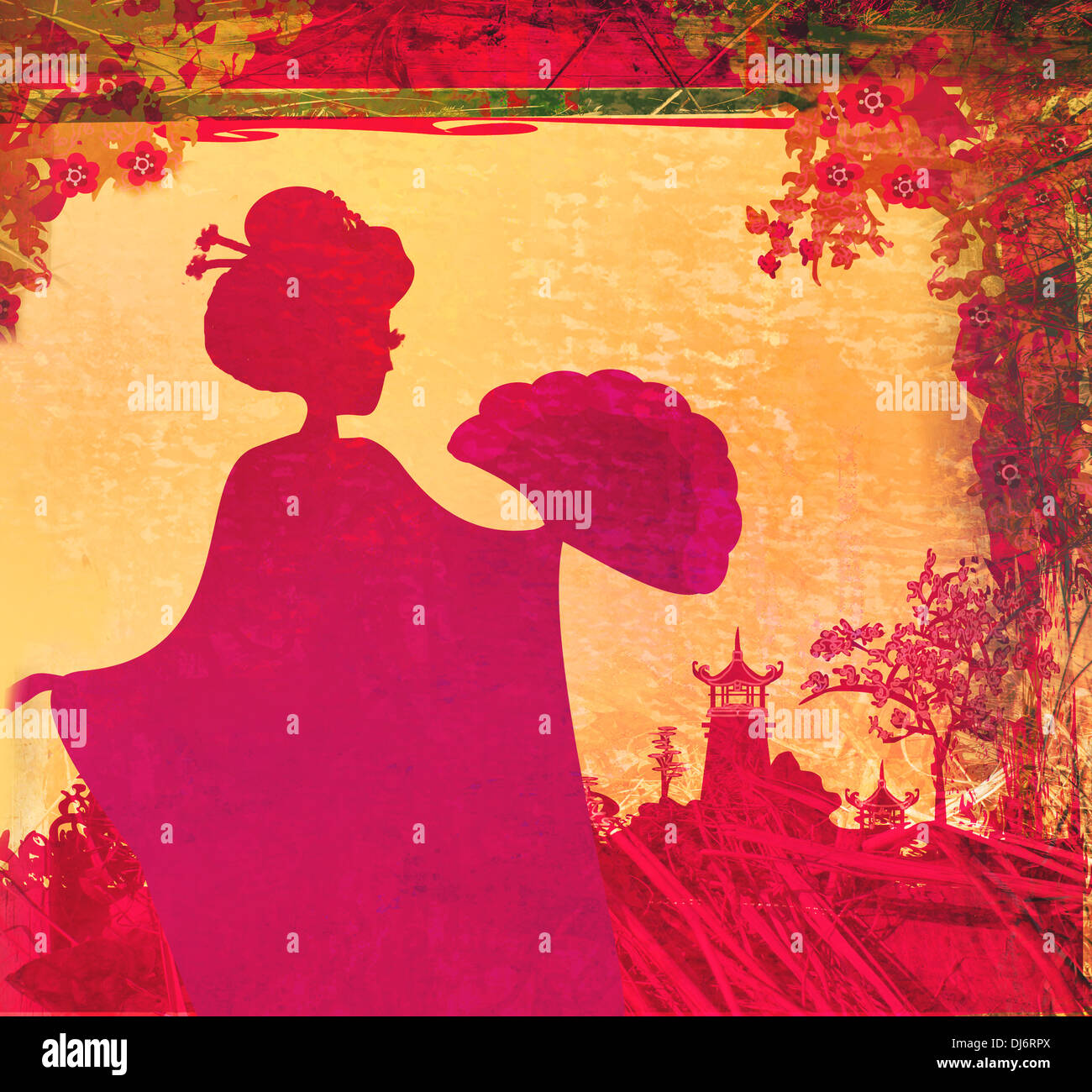 Abstract landscape with geisha asia japan hi-res stock photography and ...