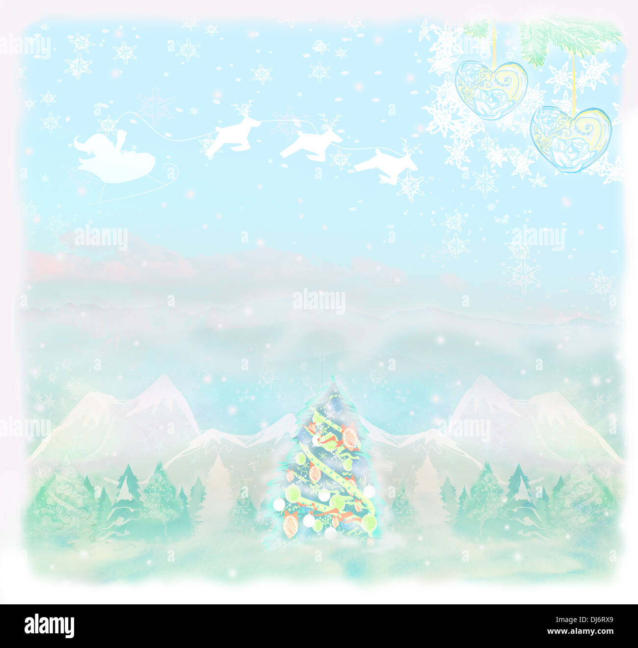 Christmas scene with Santa and winter landscape Stock Photo - Alamy