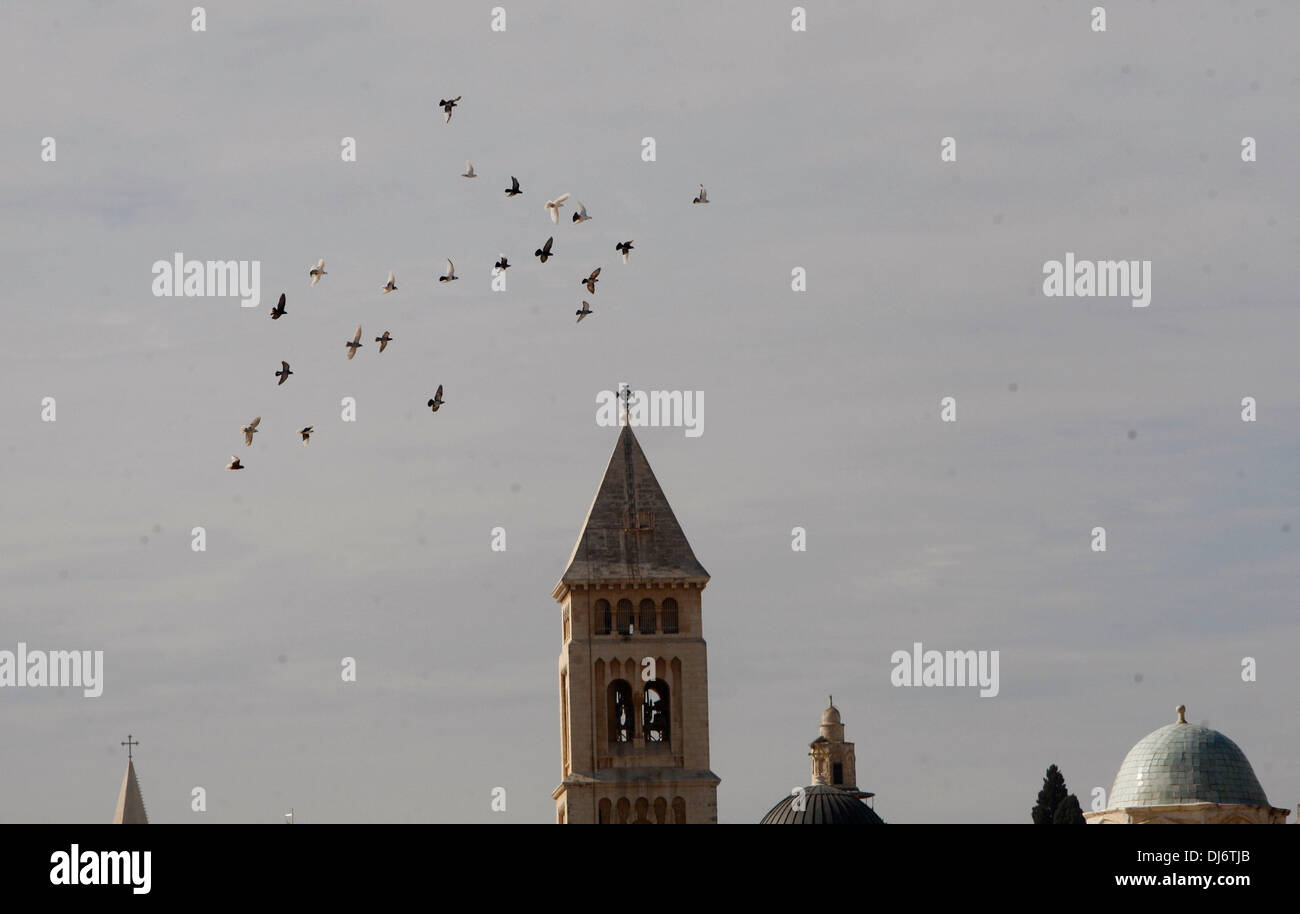 Jerusalem, Israel. 23rd Nov, 2013. Birds fly over Jerusalem's old city ...