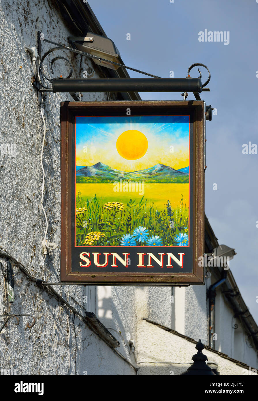 Inn sign, 'SUN INN'. Crook, Lake District National Park, Cumbria ...
