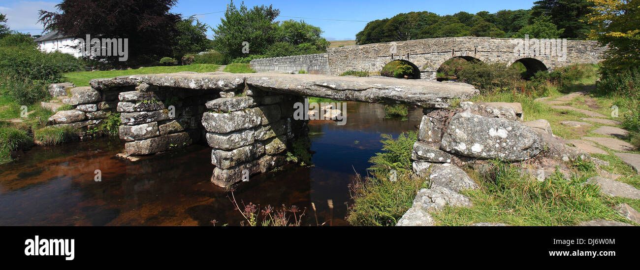 Summer, Ancient Stone Clapper Bridge, Postbridge village; East Dart ...