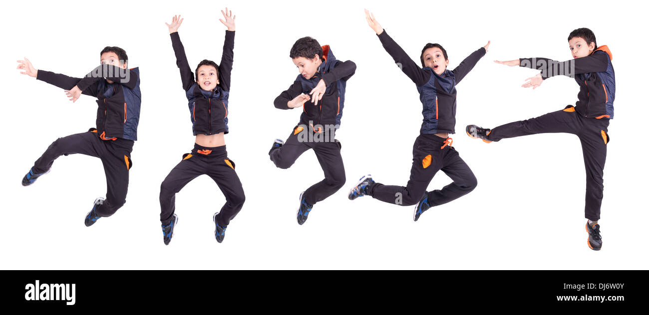 happy young boy jumping in several positions Stock Photo - Alamy
