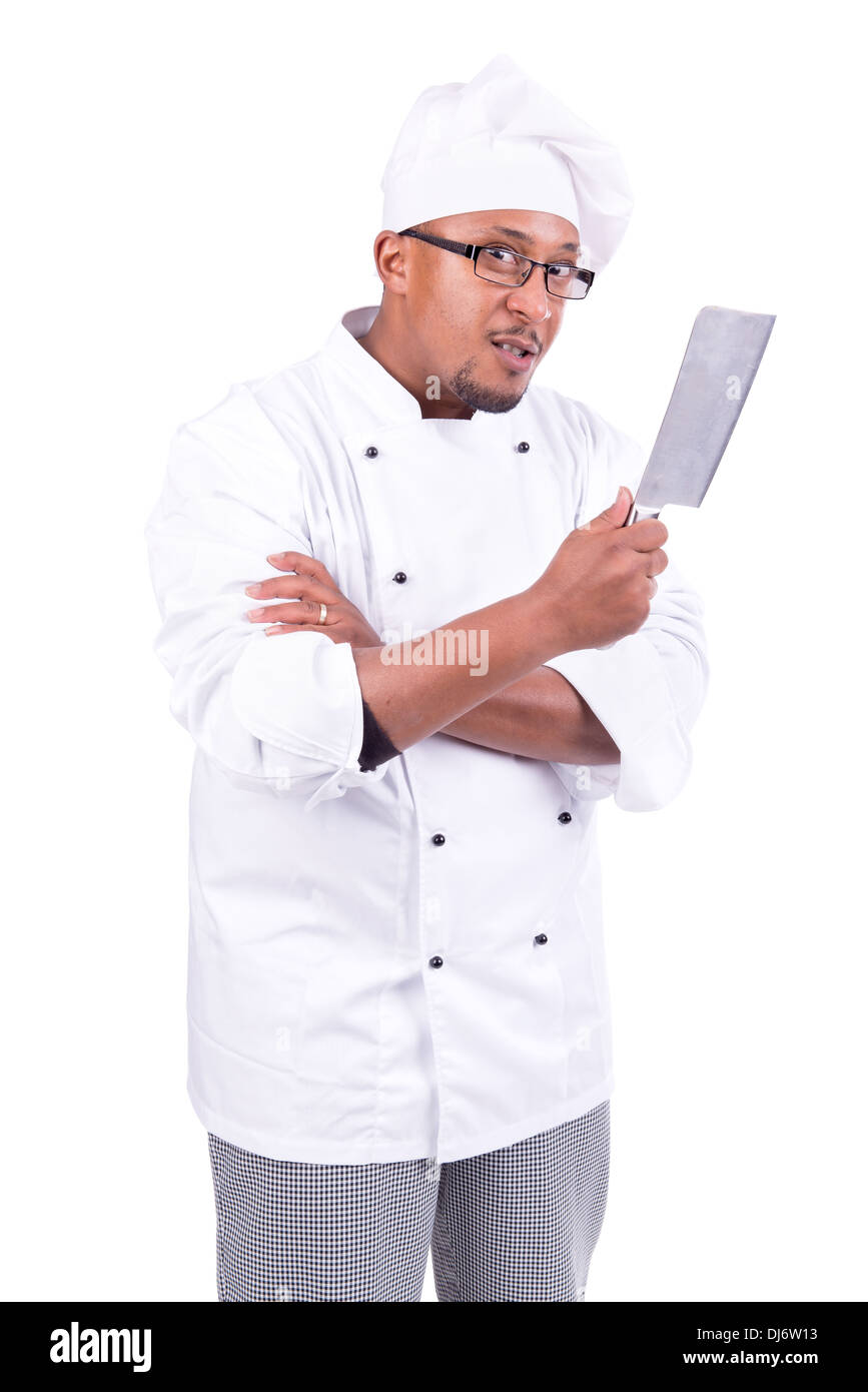 Male chef with cleaver isolated on white background Stock Photo - Alamy