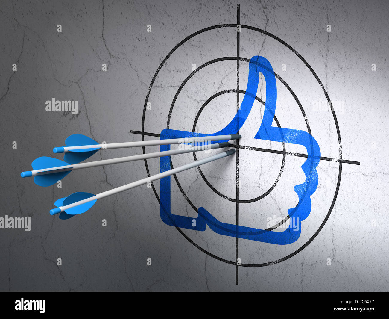 Social network concept: arrows in Like target on wall background Stock ...