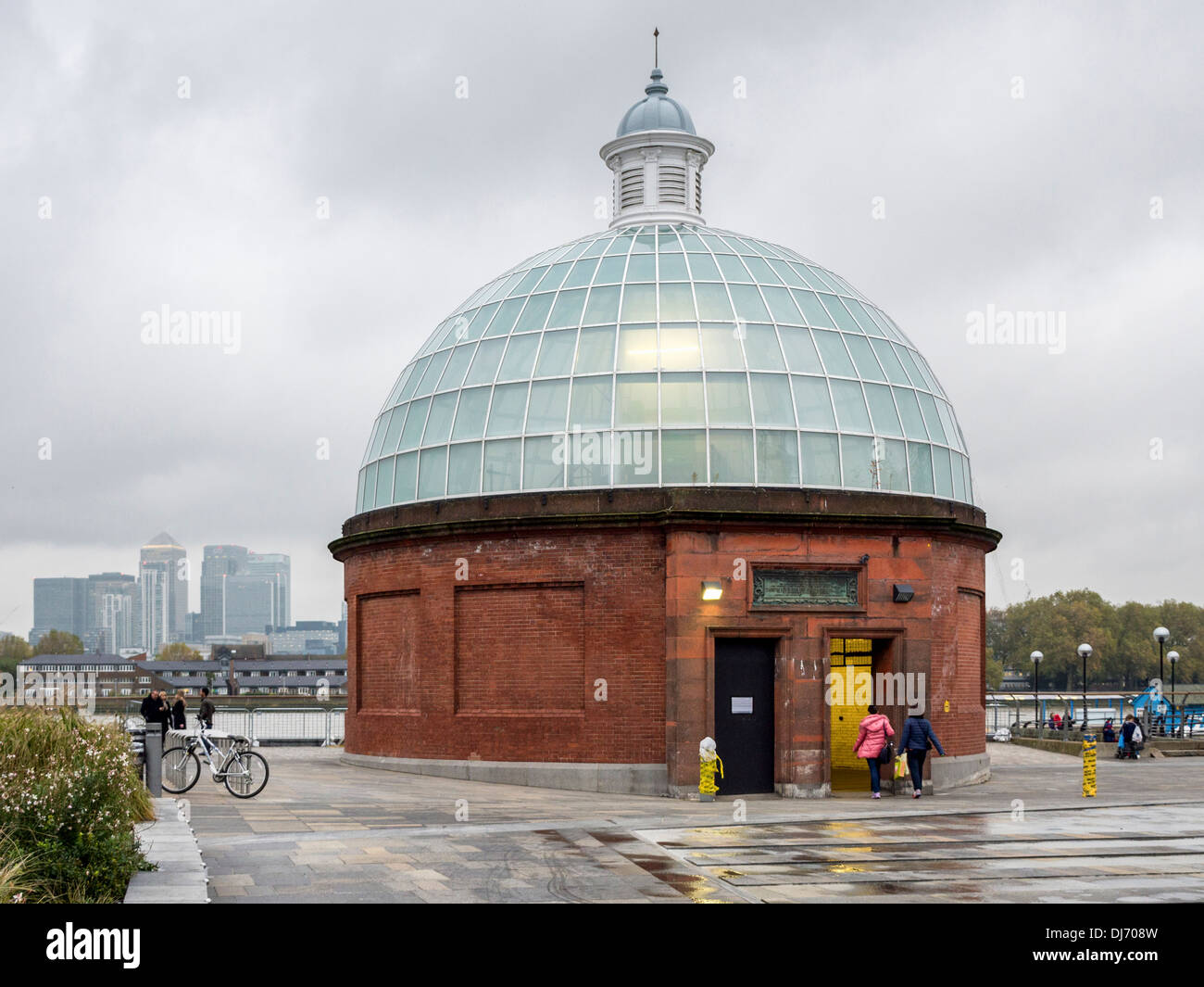 Entrance to underground pedestrian tunnel beneath the Thames river ...