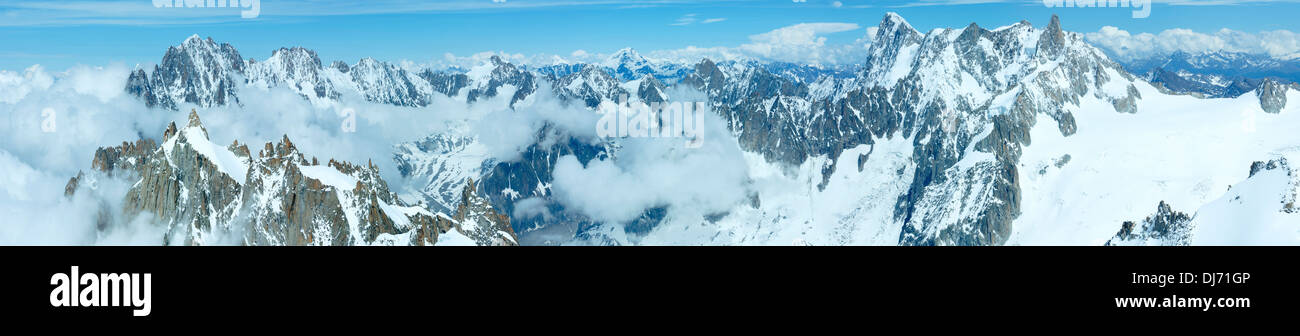 Mont Blanc mountain massif summer panorama (view from Aiguille du Midi ...