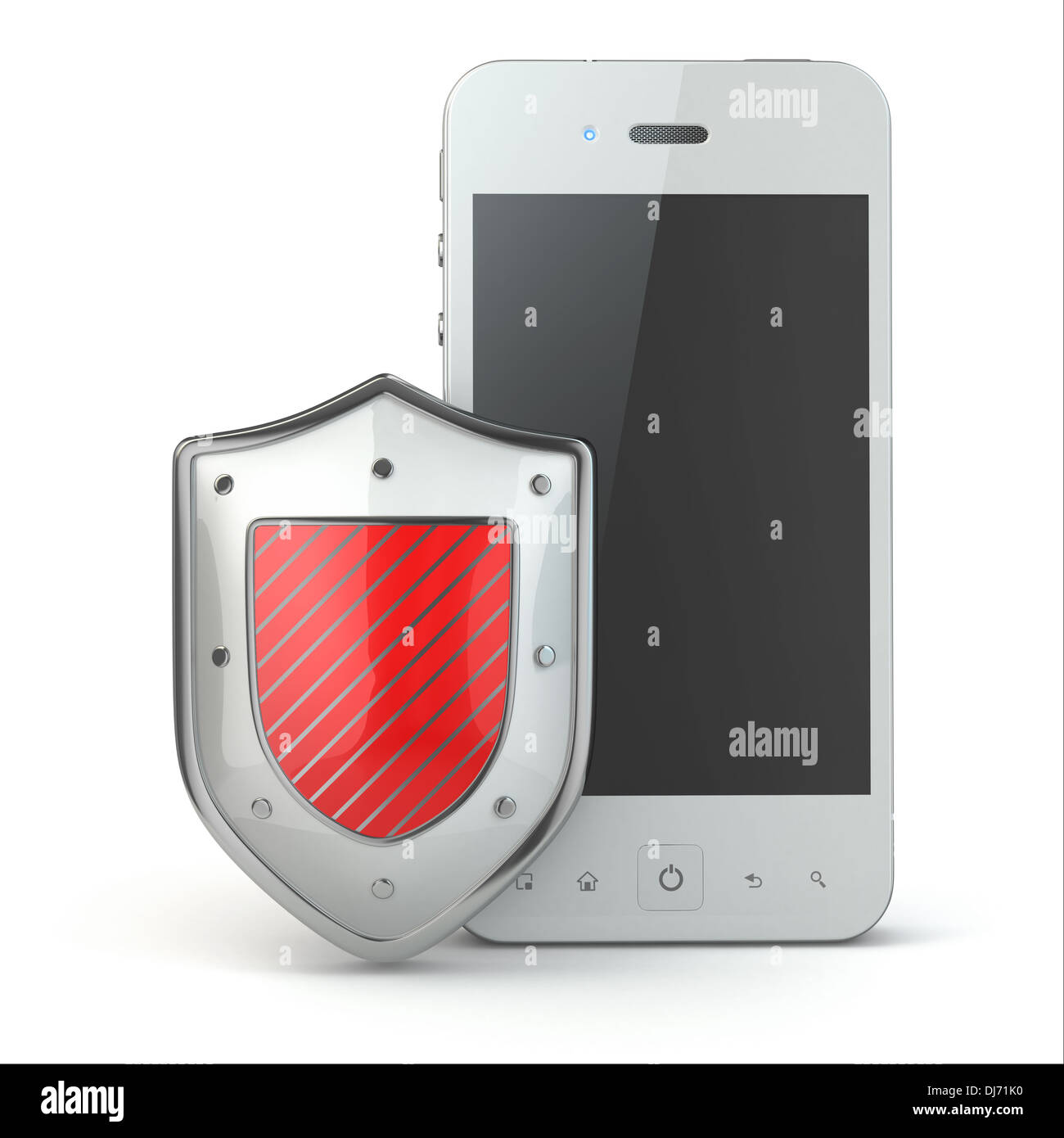 Mobile phone security concept. Cellphone and shield. 3d Stock Photo - Alamy
