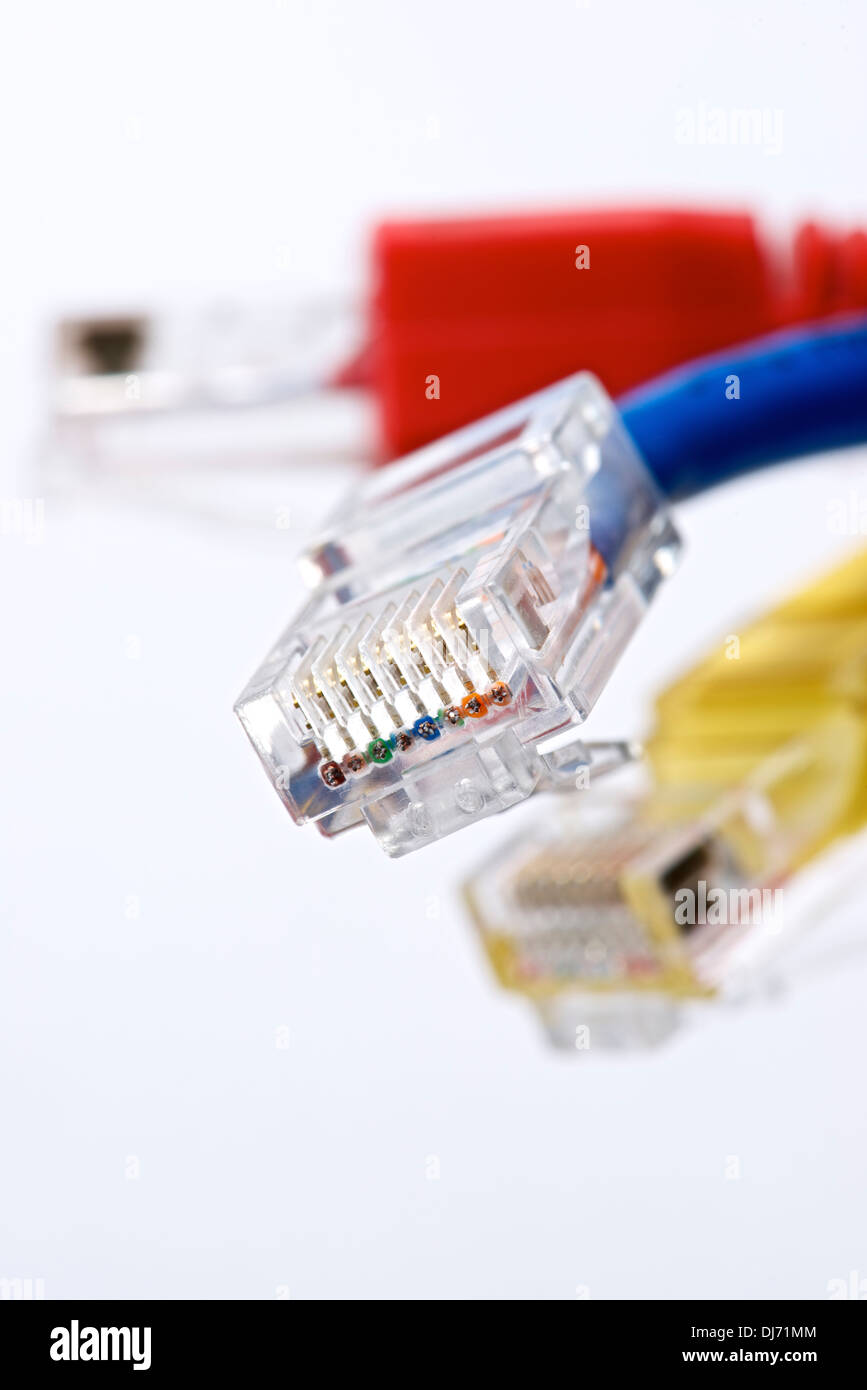 ethernet cables group computer and white background Stock Photo - Alamy