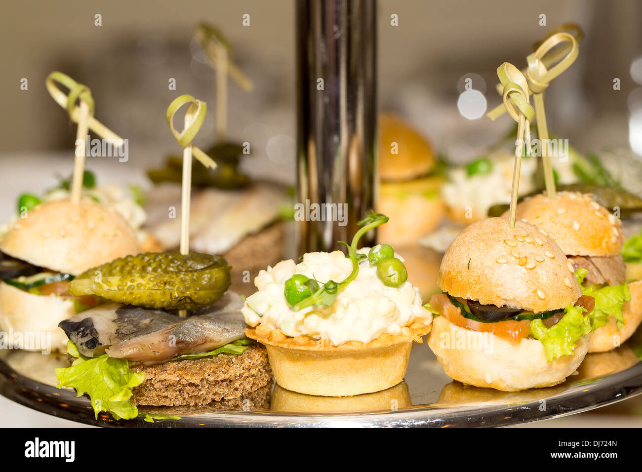 Canape with meat vegetables and seafood in the resturant Stock Photo ...