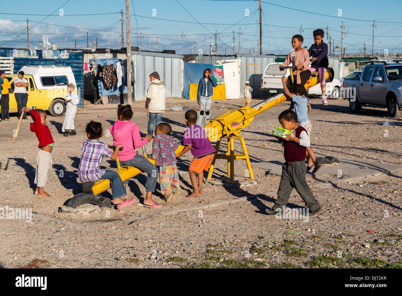 South Africa, Cape Town, Blikkiesdorp Township. Children Playing in ...