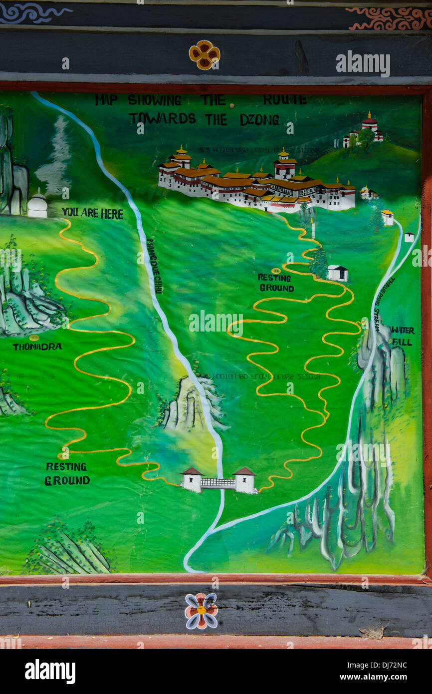 Trongsa Hills,Dzong,Hiking Map from lookout up a steep Trail to the ...