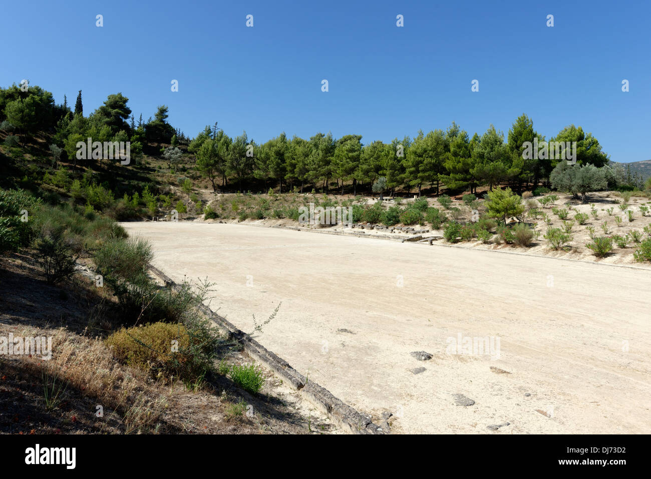 View from the north of the ancient track and stadium, Nemea ...