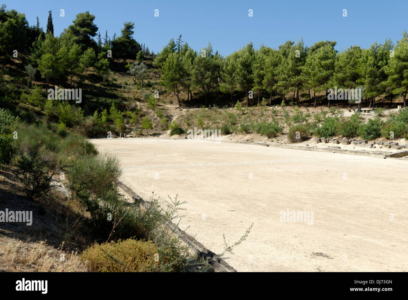 View from the north of the ancient track and stadium, Nemea ...