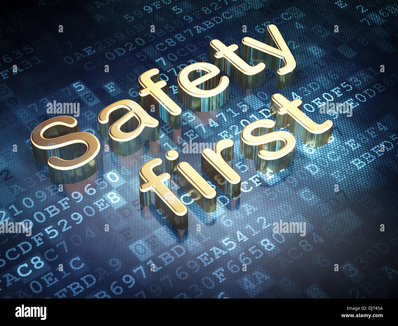 Protection concept: Golden Safety First on digital background Stock ...
