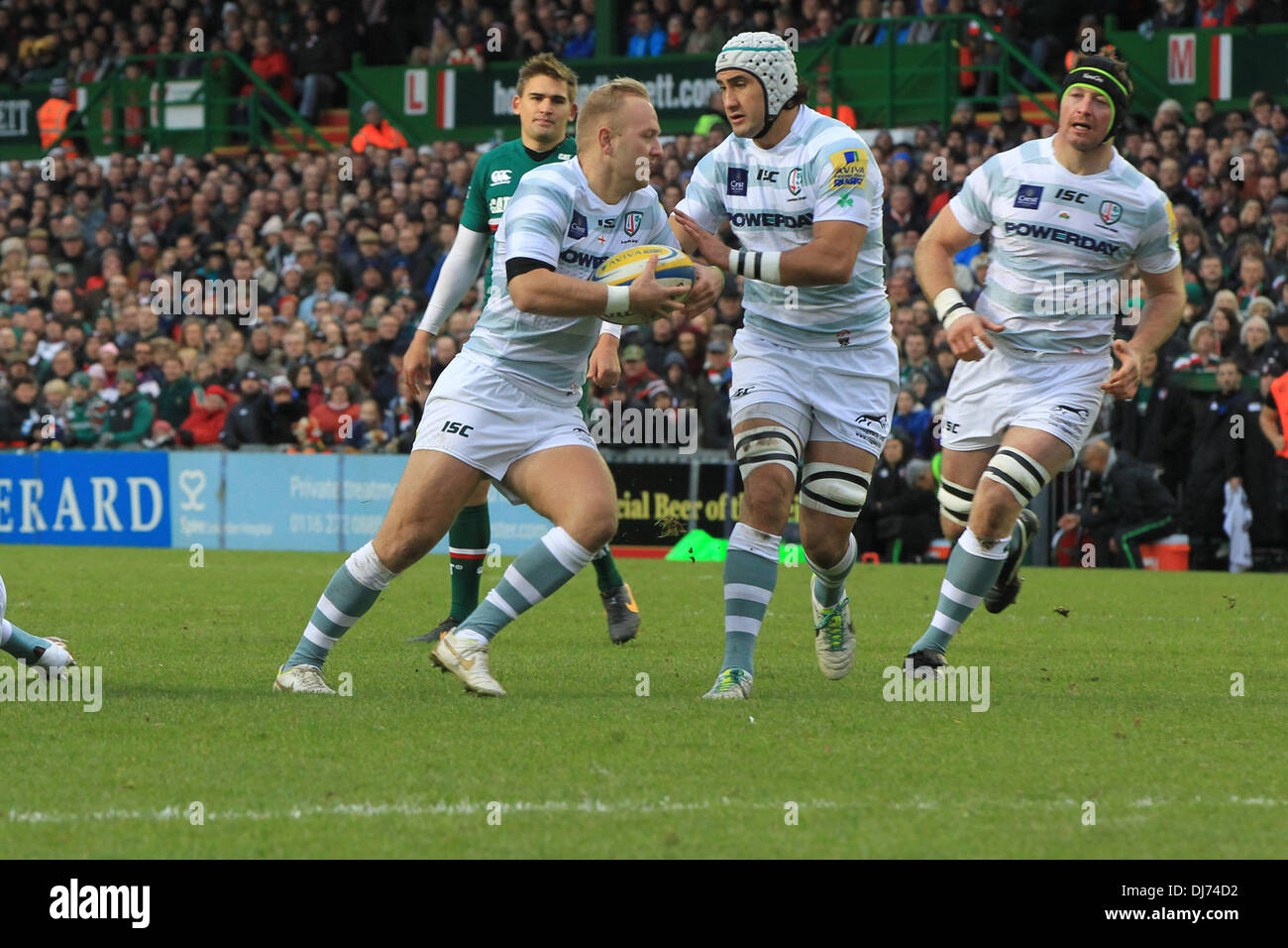 Leicester, UK. 23rd Nov, 2013. Shane Geraghty of London Irish breaks ...