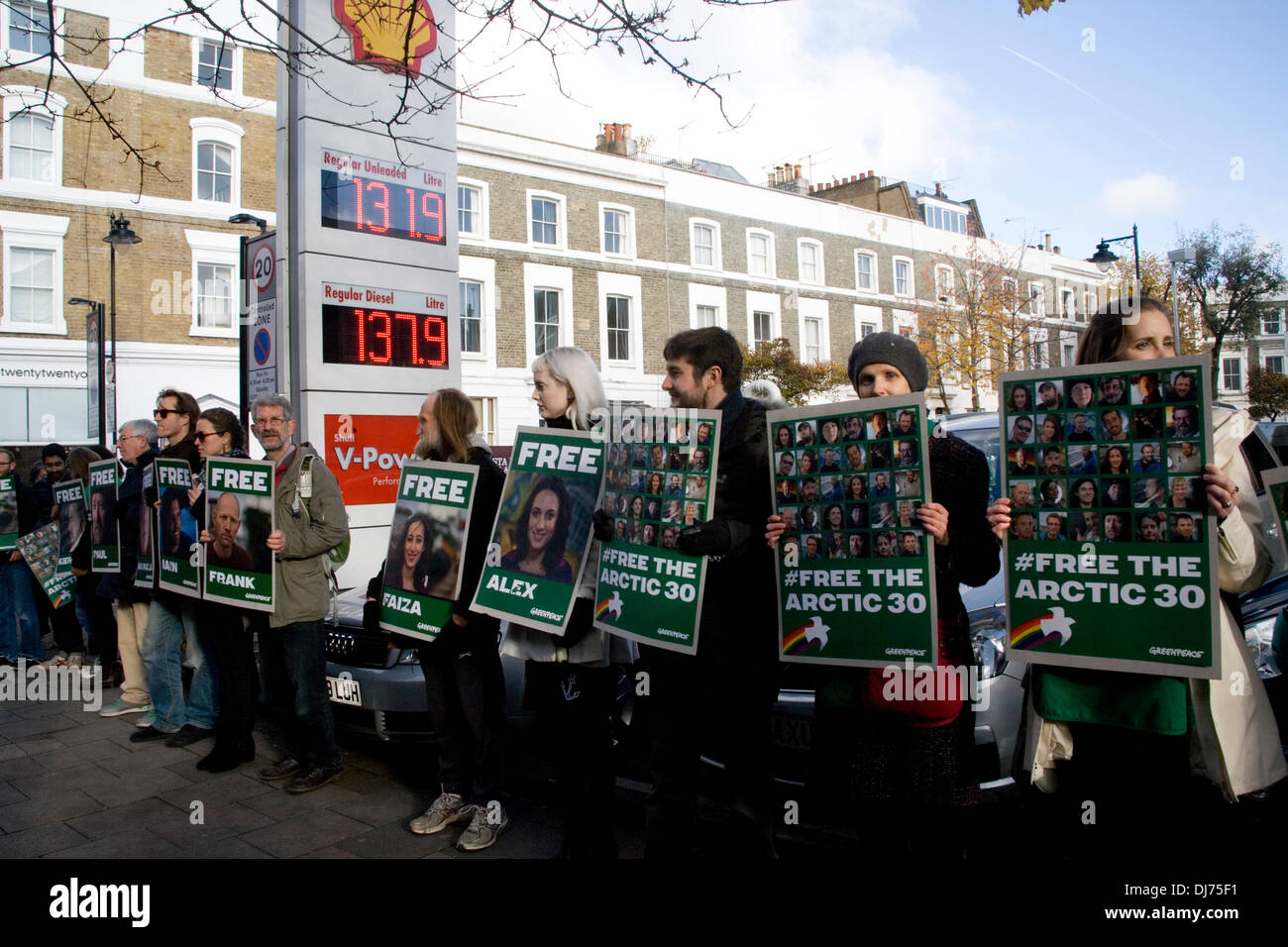 Islington, London, UK. 23rd Nov, 2013. Greenpeace campaigners gather ...