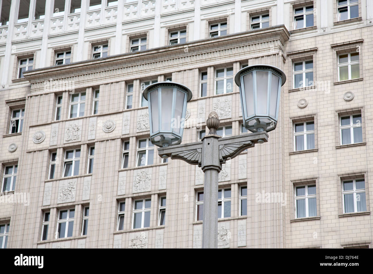 Lamppost on Karl Marx Allee, Berlin, Germany with Typical East German ...