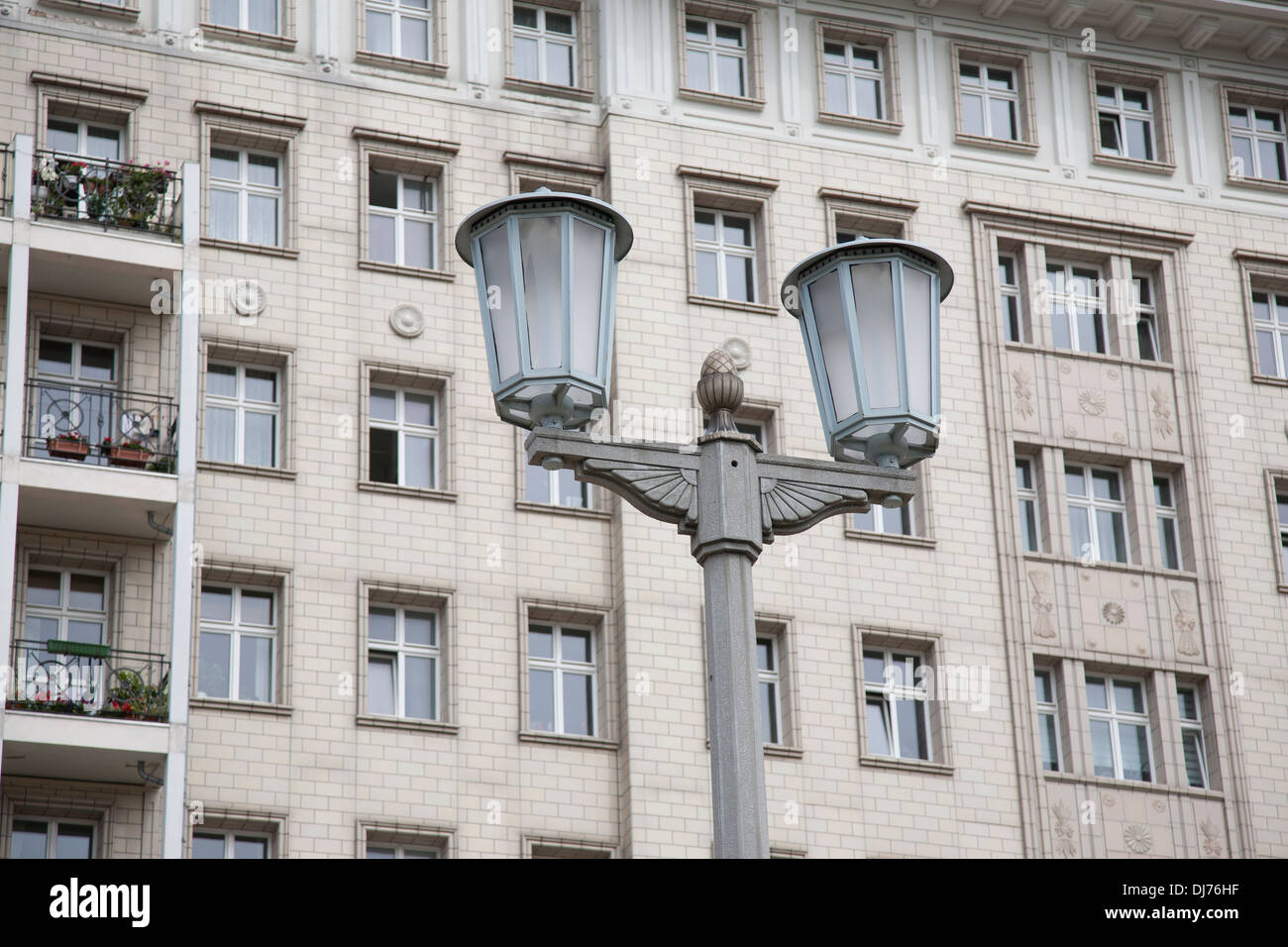 Lamppost on Karl Marx Allee, Berlin, Germany with Typical East German ...