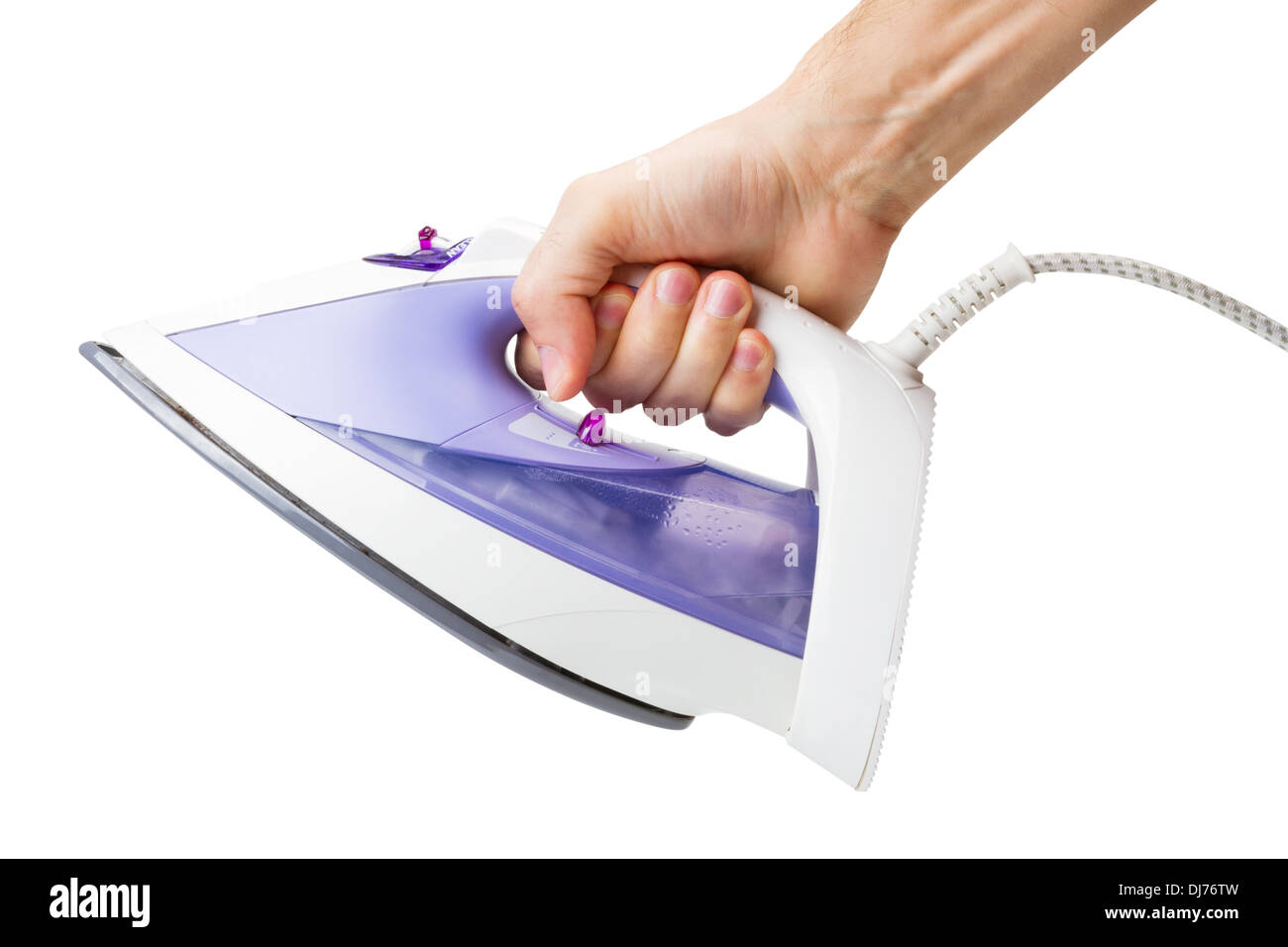 hand with an electric iron, isolated Stock Photo - Alamy