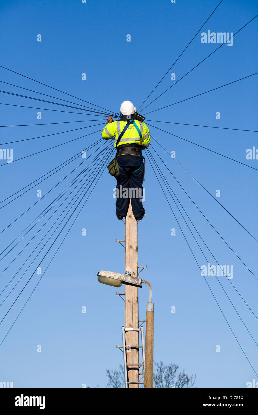 BT plc Telecom engineer (British Telecom PLC) installs a new domestic ...