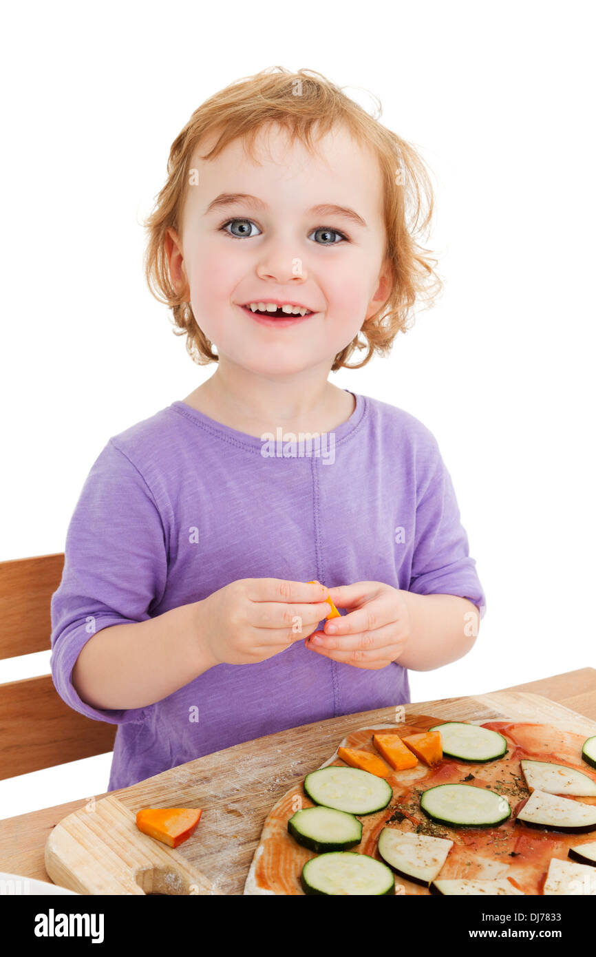 cute laughing girl making pizza. isolated in white background Stock ...