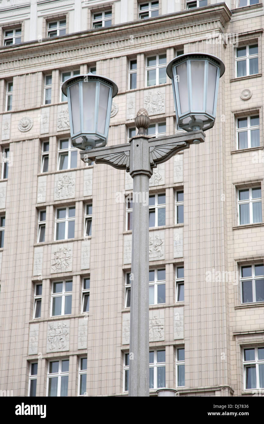Lamppost on Karl Marx Allee, Berlin, Germany with Typical East German ...